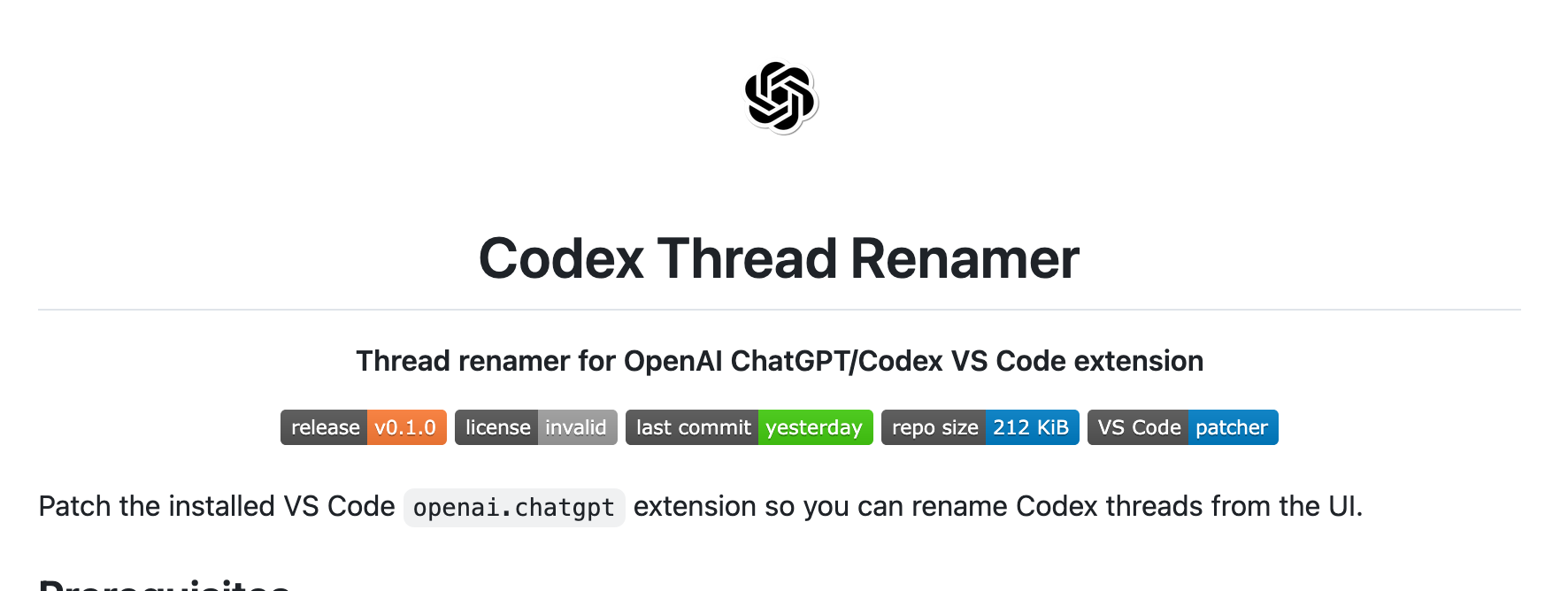 Codex Thread Renamer Patcher for VS Code | Document Hub | The Boring Cat